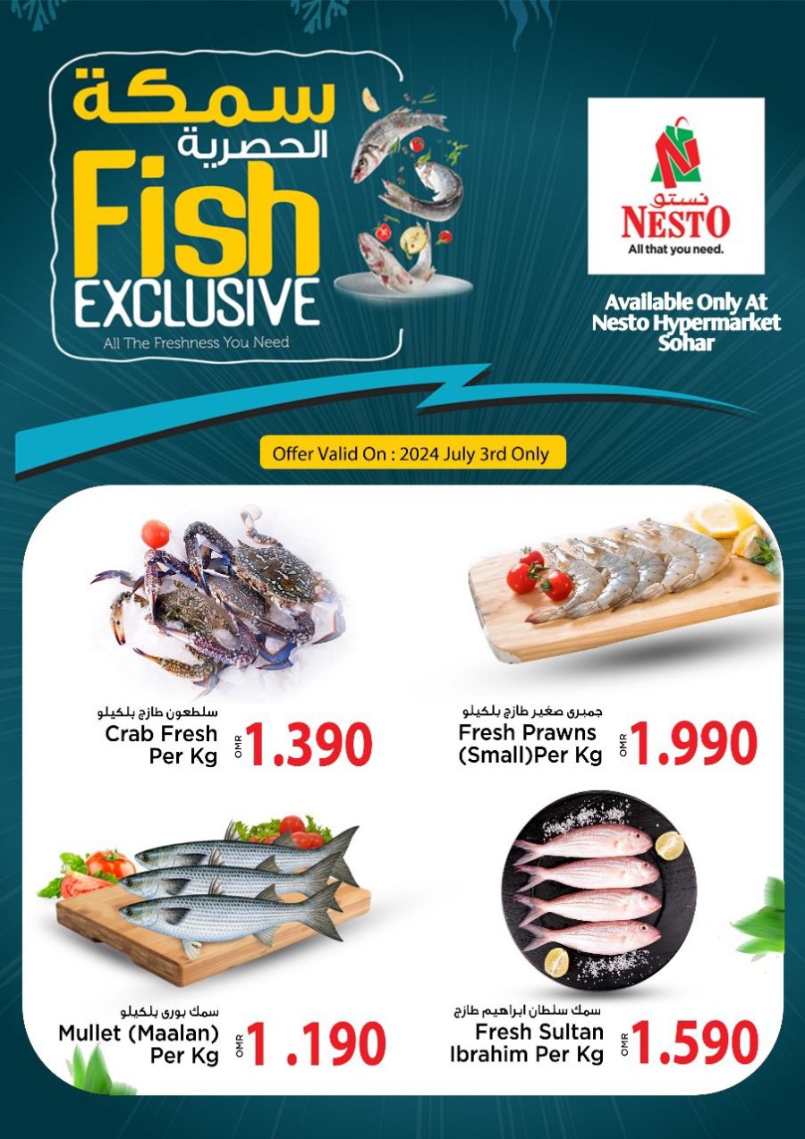 Nesto Hypermarket Sohar Fish Exclusive Promotion 3 July 2024
