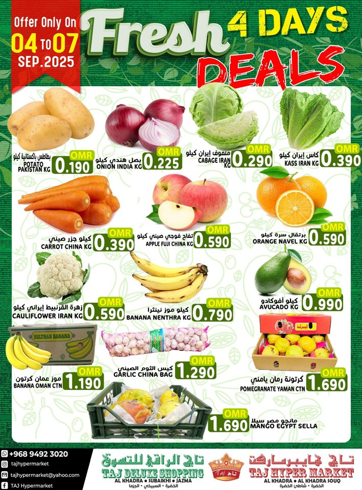 Taj Hypermarket 4 Days Only Fresh Deals 4-7 September 2025